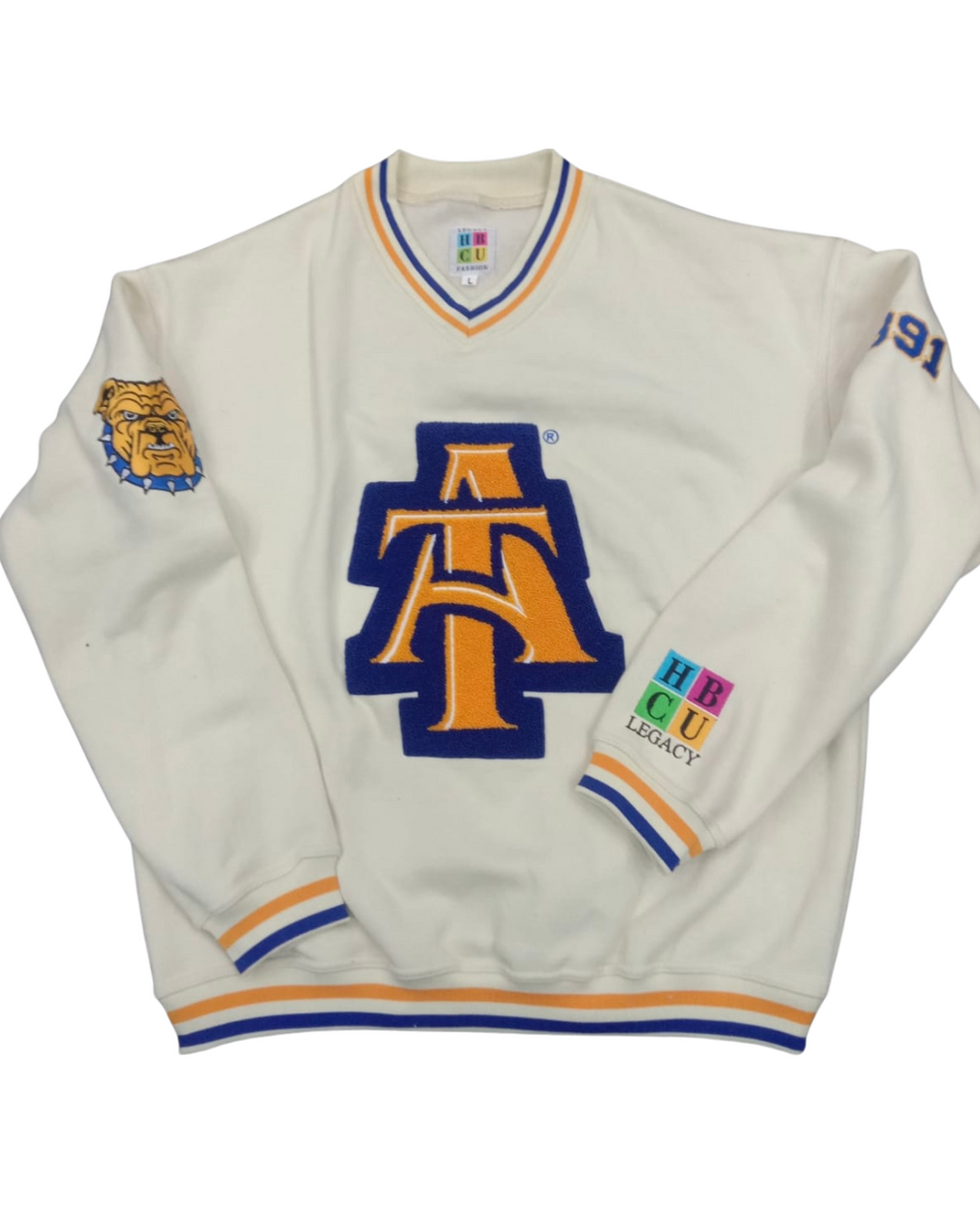 A&T V-Neck Unisex Sweatshirt | NCAT Aggie Pride Chenille Logo | Grey o ...